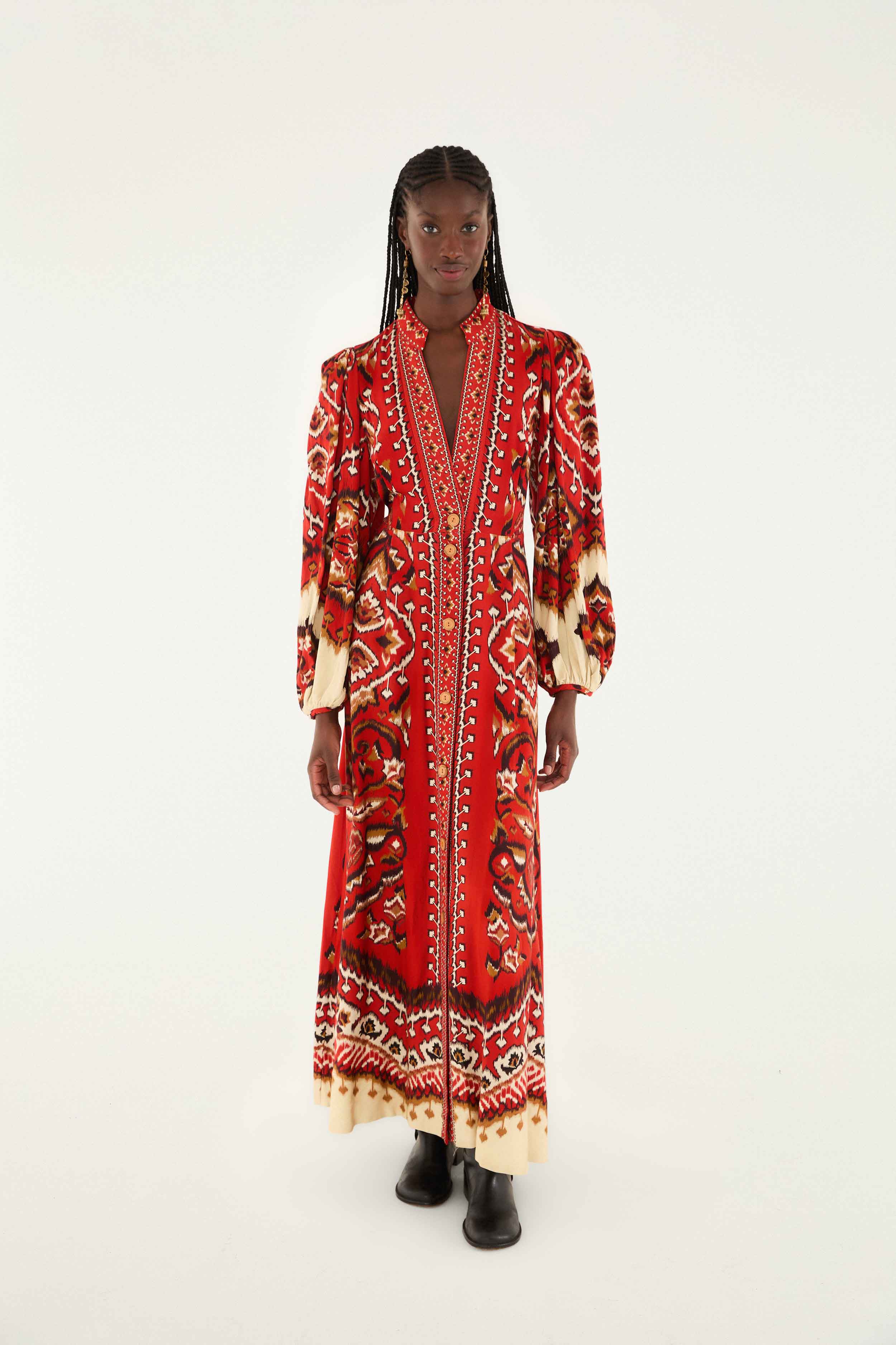 Cream Ainika Pineapple Ikat Maxi Dress | FARM Rio