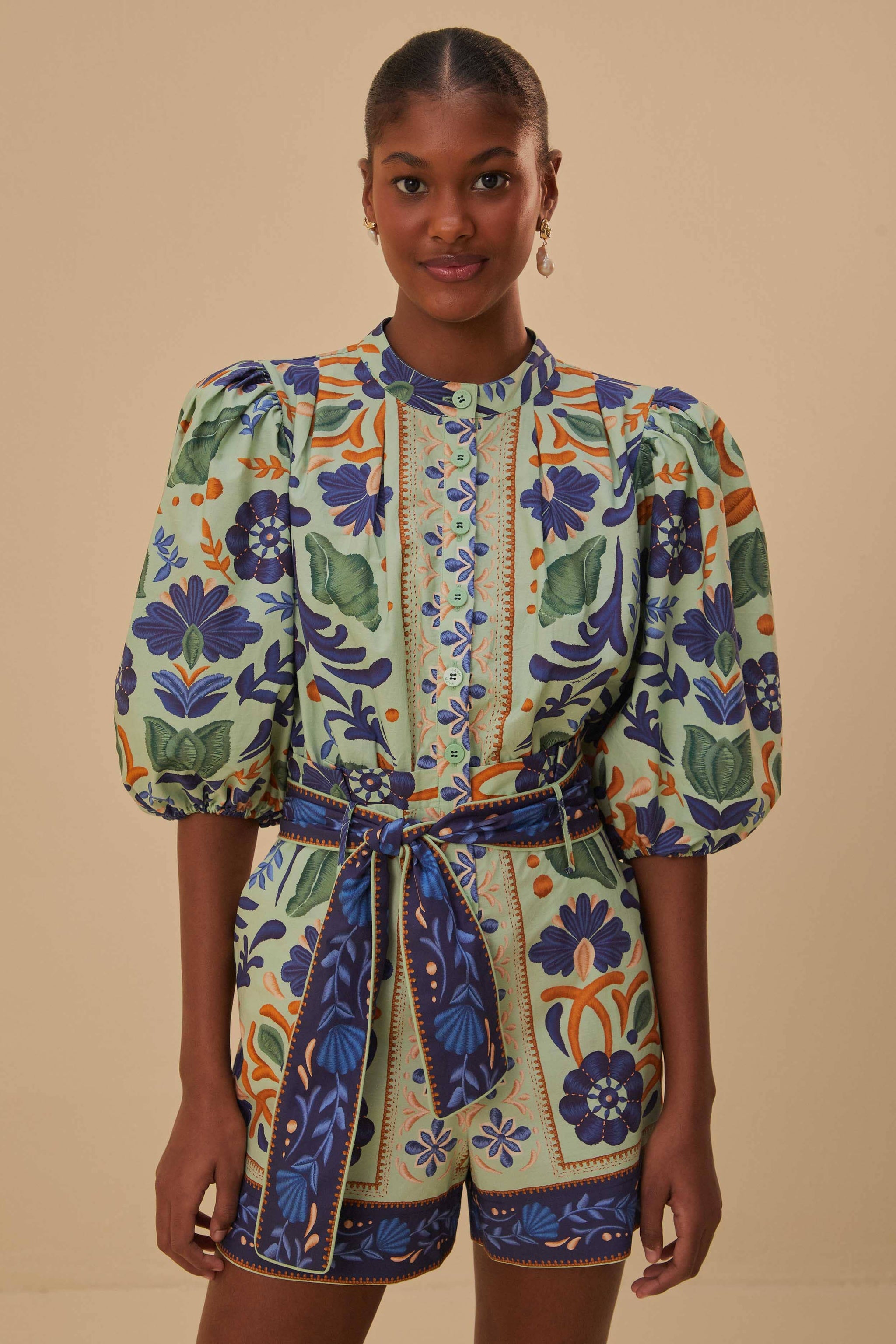Green Ocean Tapestry Belted Romper – FARM Rio