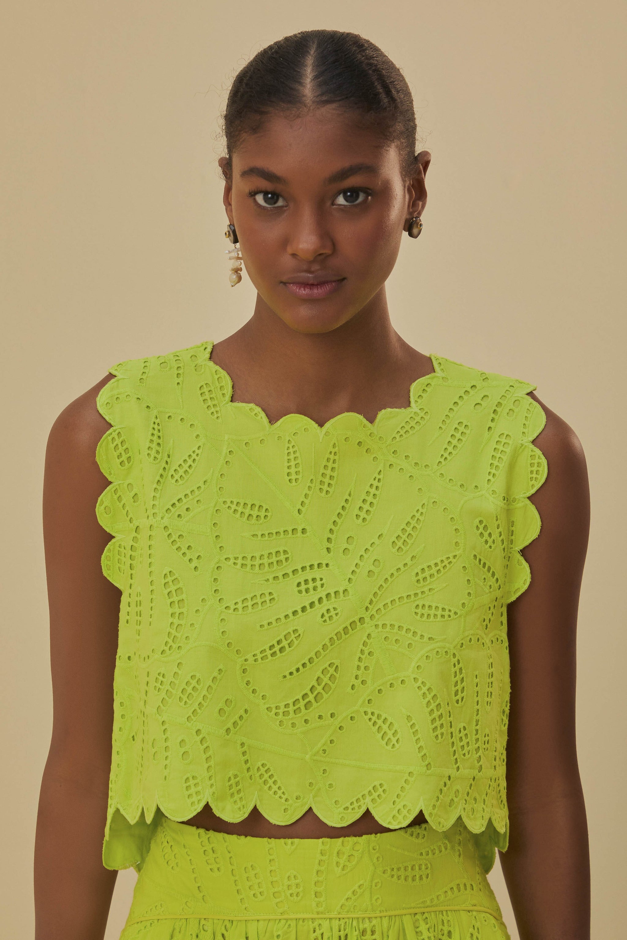 Green Monstera Eyelet Crop Top – FARM Rio