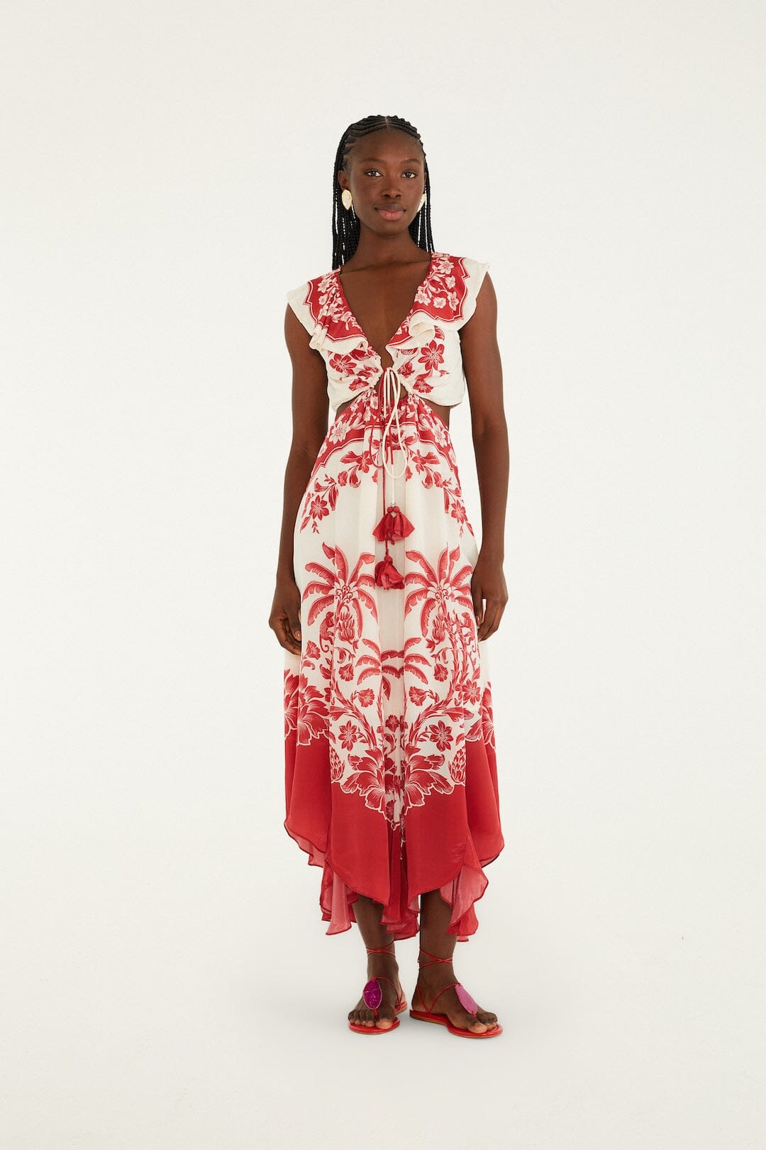 Sand Guanacaste Cut-Out Waist Sleeveless Midi Dress | FARM Rio