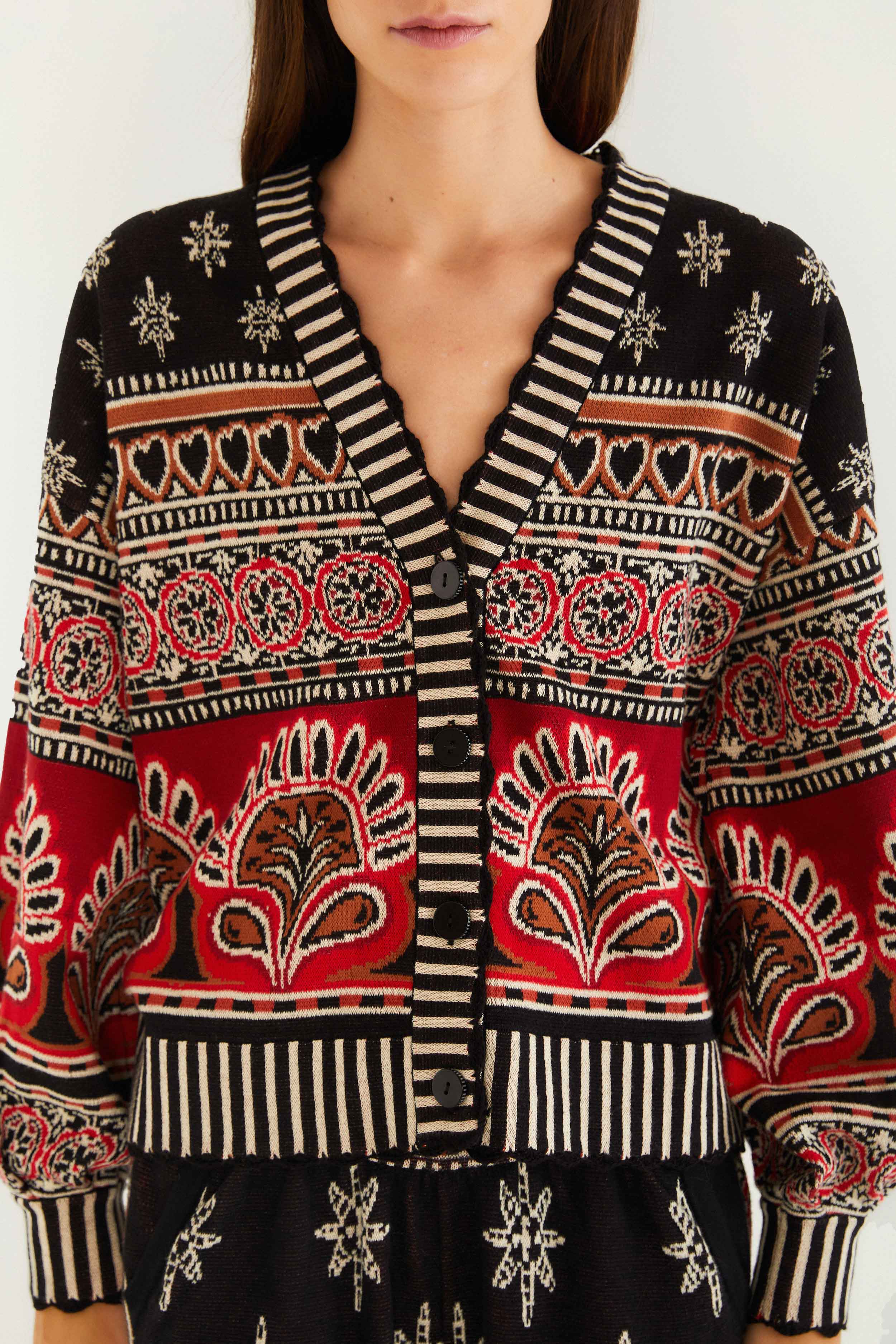 Black Ainika Love Coconut Groove Knit Cardigan | FARM Rio